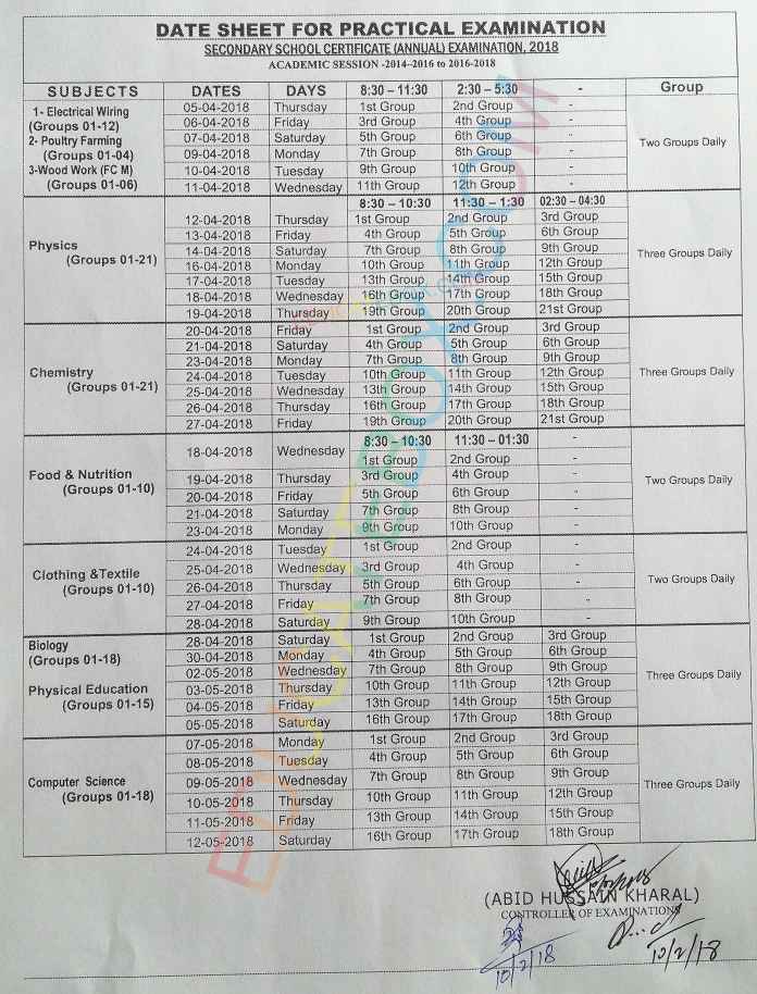 9th 10th practical Date Sheet 2018 Rawalpindi Board Matric exams 9th 10th practical Date Sheet 2018 Rawalpindi Board Matric exams