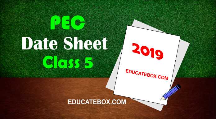 Date Sheet 5th Class 2019 PEC (Punjab Board Exams) - Education News